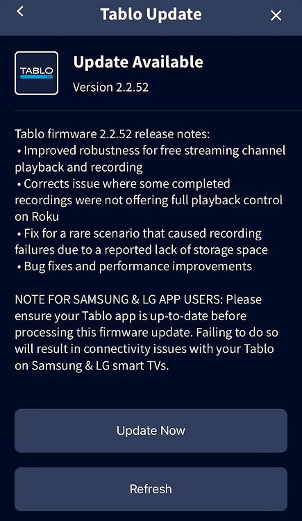 NEW - Tablo (4th Gen Only) Firmware Release (2.2.52) - Announcements ...